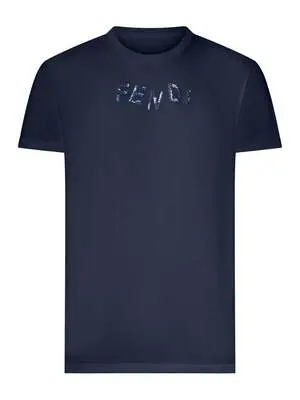 Fendi Cotton T-shirt With Front Logo - Blue