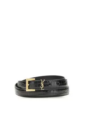 Saint Laurent Crocodile-effect Cassandre Belt - Black
