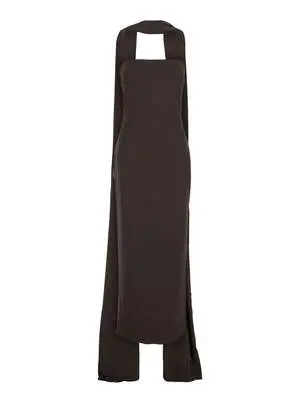 Solace London Martine Midaxi Dress Brown Off Shoulder Long Dress With V-neck In Fabric - Multicolor