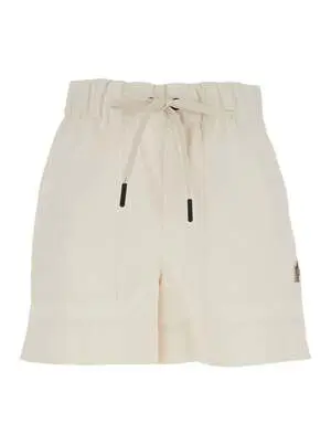 Moncler White Shorts With Elasticated Waist And Drawstring And Logo Patch On The Side In Tech Fabric For - Multicolor