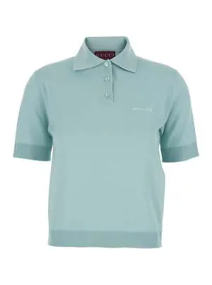 Gucci Light Blue Polo With Classic Collar And Logo Lettering Embroidery On The Front In Wool For - Multicolor