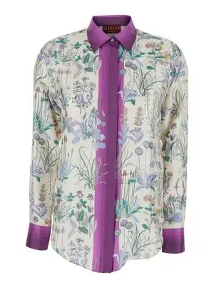 Gucci Shirt With Classic Collar And All-over Print In Silk For - Multicolor
