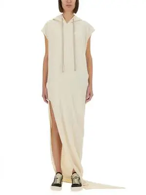 Rick Owens Long Dress With Hood - Cream