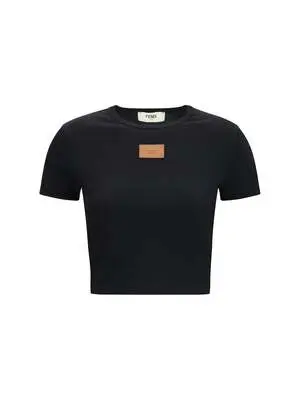 Fendi Cropped Ribbed Cotton T-shirt - Black
