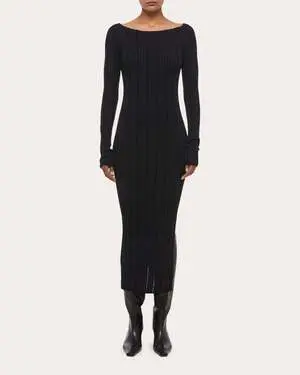 Helmut Lang Wide Rib Knit Boatneck Midi Dress