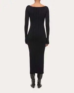Helmut Lang Wide Rib Knit Boatneck Midi Dress