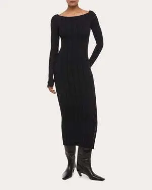 Helmut Lang Wide Rib Knit Boatneck Midi Dress