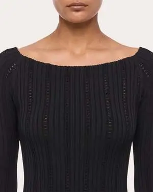 Helmut Lang Wide Rib Knit Boatneck Midi Dress