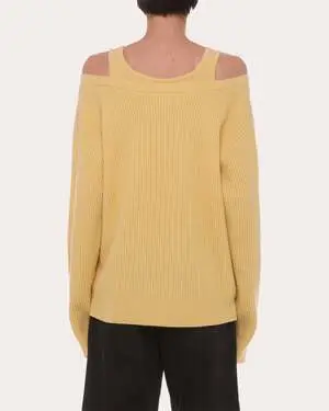 Helmut Lang Ribbed Wool Layered V-neck Sweater