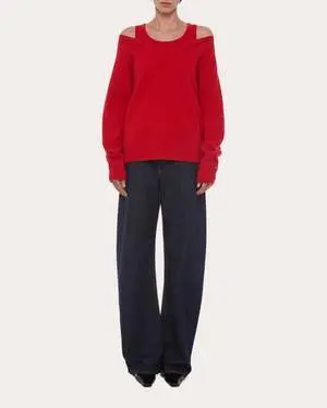 Helmut Lang Ribbed Wool Layered V-neck Sweater - Red
