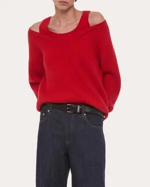 Helmut Lang Ribbed Wool Layered V-neck Sweater