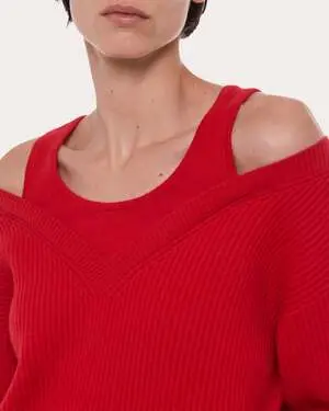 Helmut Lang Ribbed Wool Layered V-neck Sweater