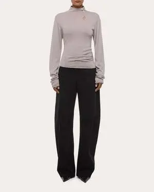 Helmut Lang Wool Long-sleeve Button Mock Neck Top
