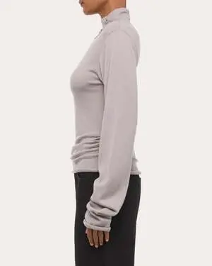 Helmut Lang Wool Long-sleeve Button Mock Neck Top