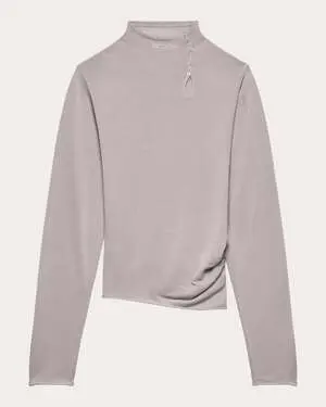 Helmut Lang Wool Long-sleeve Button Mock Neck Top