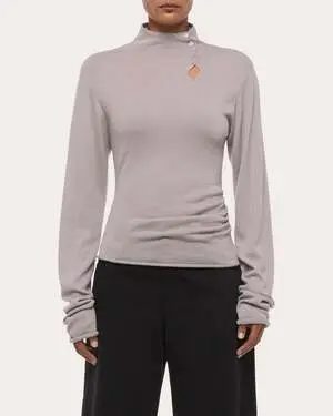 Helmut Lang Wool Long-sleeve Button Mock Neck Top
