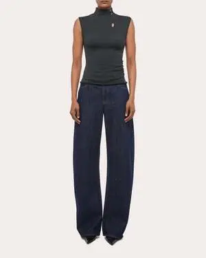 Helmut Lang Wool Sleeveless Button Mock Neck Top