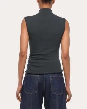 Helmut Lang Wool Sleeveless Button Mock Neck Top