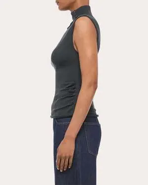 Helmut Lang Wool Sleeveless Button Mock Neck Top