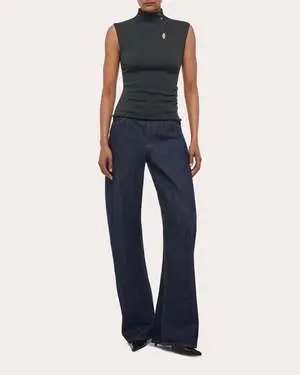 Helmut Lang Wool Sleeveless Button Mock Neck Top