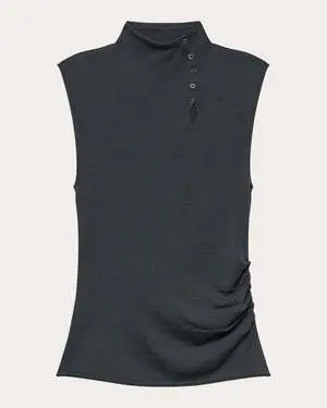 Helmut Lang Wool Sleeveless Button Mock Neck Top