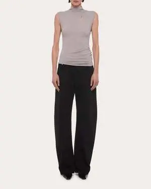 Helmut Lang Wool Sleeveless Button Mock Neck Top