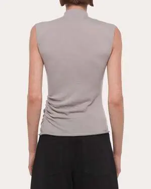 Helmut Lang Wool Sleeveless Button Mock Neck Top