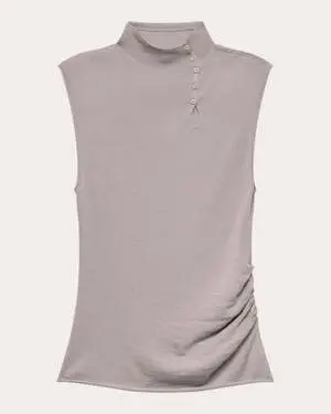 Helmut Lang Wool Sleeveless Button Mock Neck Top