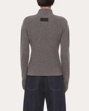 Helmut Lang Ribbed Wool Mock Neck Sweater