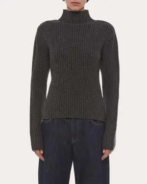 Helmut Lang Ribbed Wool Mock Neck Sweater