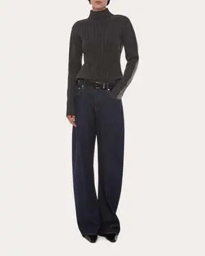 Helmut Lang Ribbed Wool Mock Neck Sweater