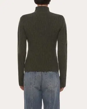Helmut Lang Ribbed Wool Mock Neck Sweater