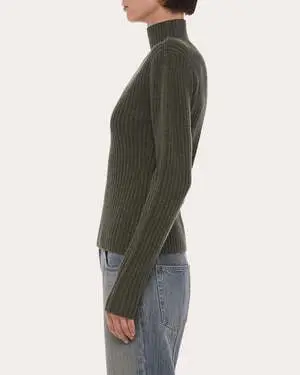 Helmut Lang Ribbed Wool Mock Neck Sweater