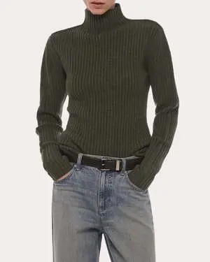 Helmut Lang Ribbed Wool Mock Neck Sweater