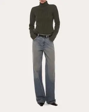 Helmut Lang Ribbed Wool Mock Neck Sweater
