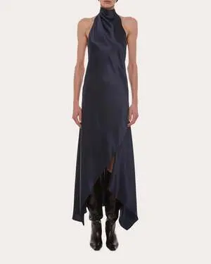Helmut Lang Silk Tie Scarf Halter Dress