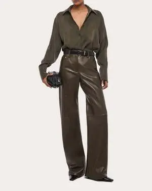 Helmut Lang Bonded Leather Relaxed Bootcut Jeans