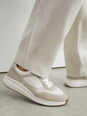 REISS Hudson Suede-trim Runner Trainers - Off White