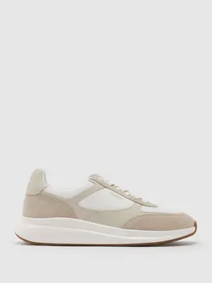 REISS Hudson Suede-trim Runner Trainers - Off White