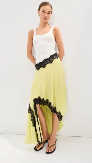 Christopher Esber Cutaway Lace Gathered Tank Silk Dress