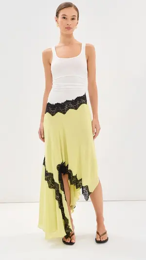 Christopher Esber Cutaway Lace Gathered Tank Silk Dress