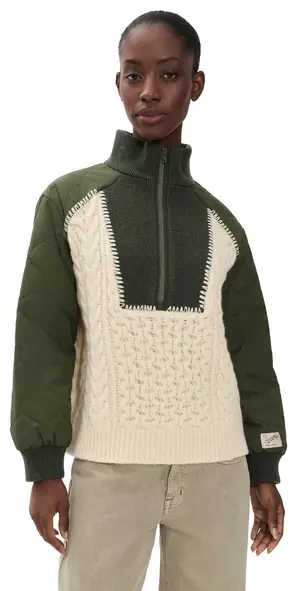 Sea Allen Cable Half Zip Combo Pullover - Army