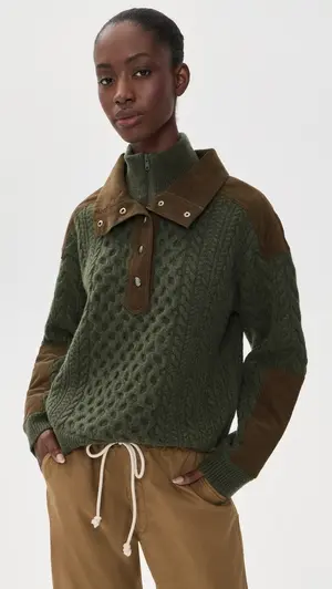 Sea Allen Cable Half Zip Double Layer Sweater