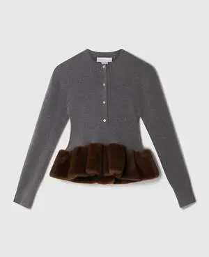 Stella McCartney Wool Crewneck Jumper With Fur Trim - Grey