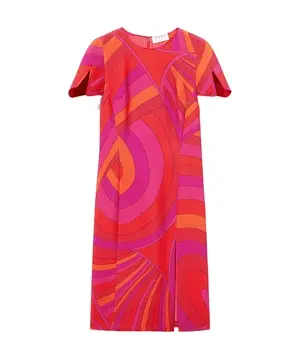 Emilio Pucci Printed Round-collar Short-sleeve Dress - Red
