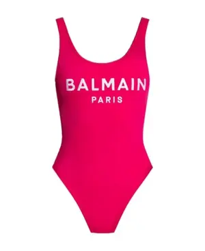Balmain Embroidered-logo Scoop-back Swimsuit - Pink