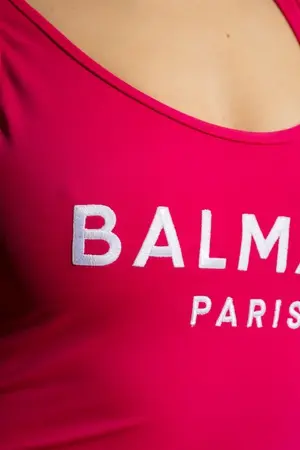 Balmain Embroidered-logo Scoop-back Swimsuit