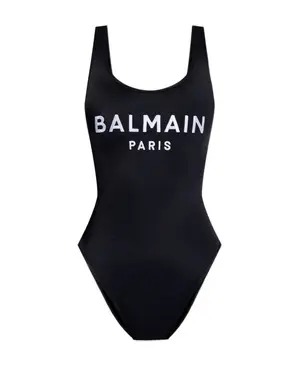 Balmain Logo Embroidered One Piece Swimsuit - Black