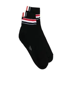 Thom Browne Striped Rib-knit Socks - Black