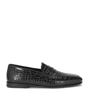 Santoni Crocodile Carlos Penny Loafers